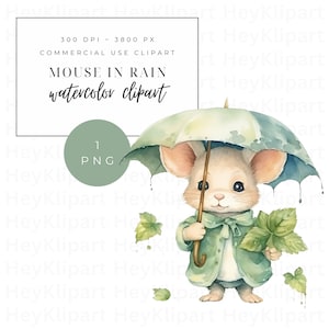 Cute Mouse in Raincoat Clipart 1 Single PNG Commercial Use Instant ...