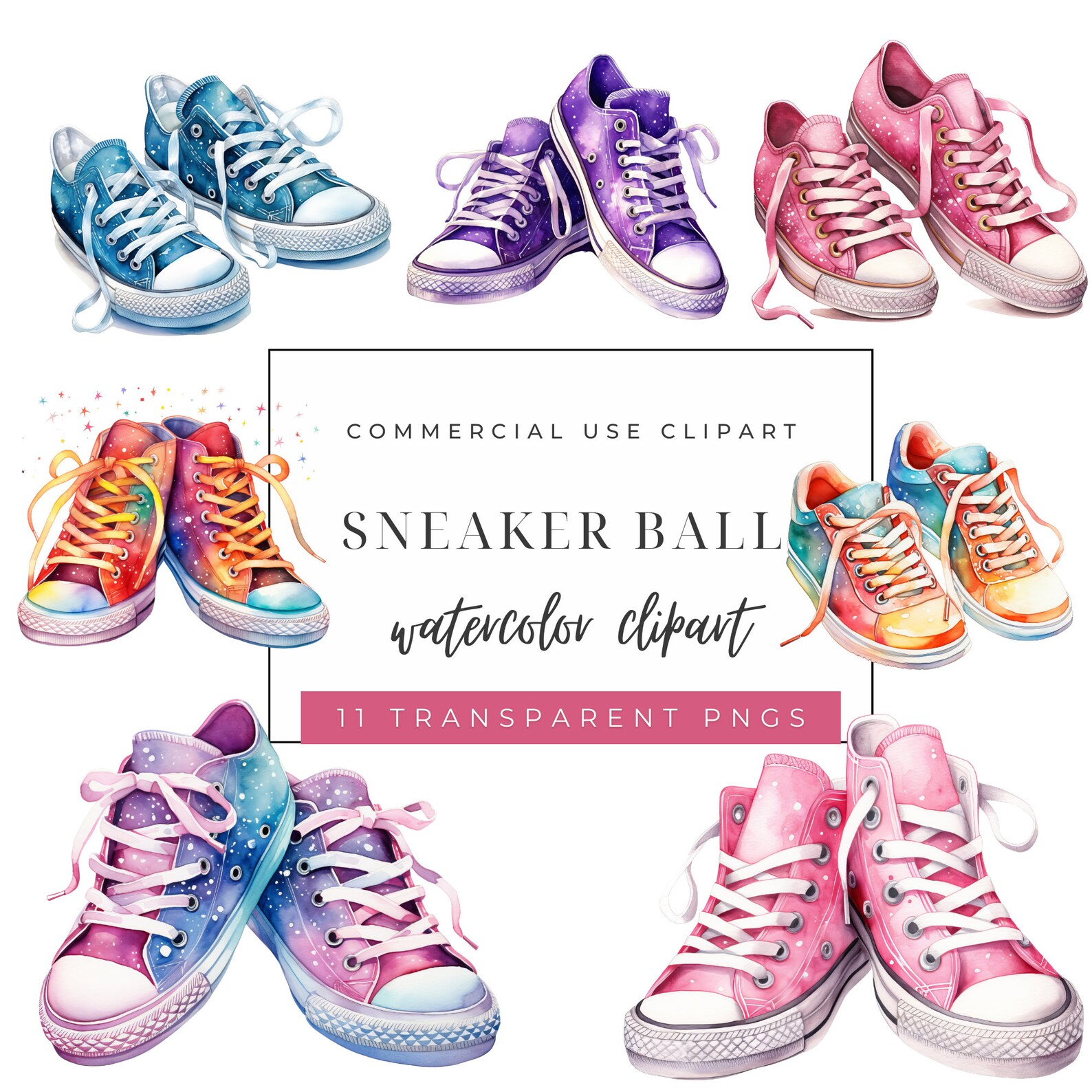 Watercolor Sneakers Clipart Colorful Sneakers Cute Fashion PNG Images ...