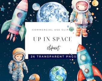 Watercolor Space Clipart Bundle, Astronaut Nursery Clipart, Astronaut ...