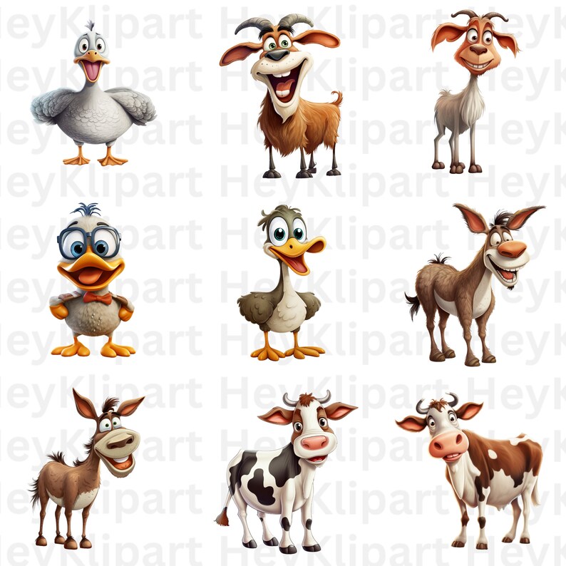 Quirky Farm Animals Clipart, Funny Farm Animals, PNG Bundle ...