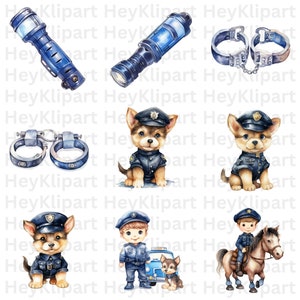 Police Watercolor Clipart, Cute Police Clipart Bundle, Police Badge ...