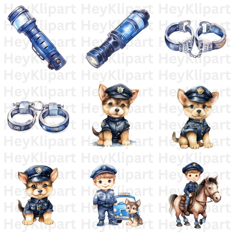Police Watercolor Clipart, Cute Police Clipart Bundle, Police Badge ...