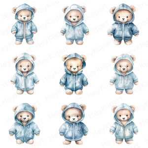 Blue Teddy Bear Clipart, Nursery Baby Bear, Baby Bear PNG, Cute Watercolor Teddy Bear Bundle ...