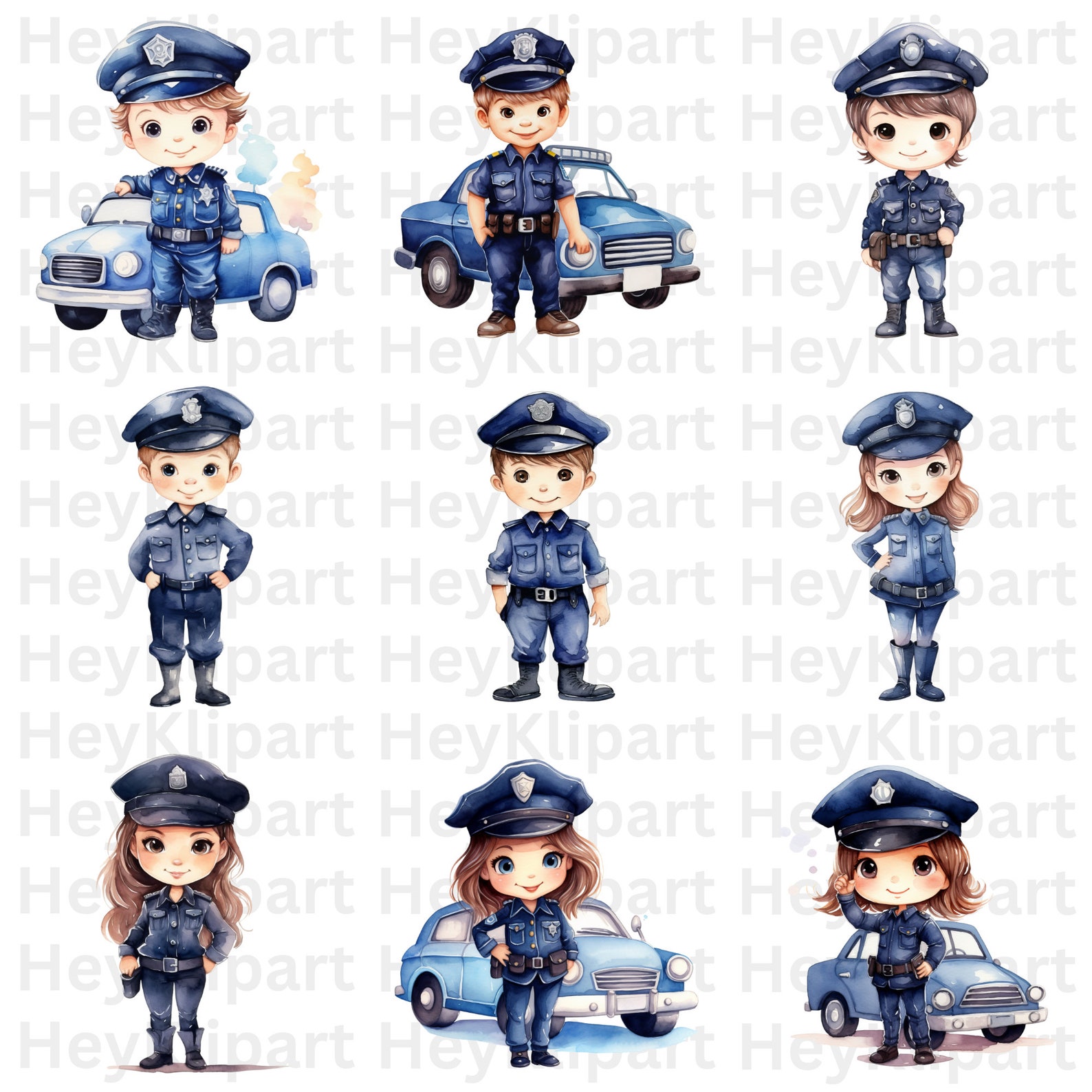 Police Watercolor Clipart, Cute Police Clipart Bundle, Police Badge ...
