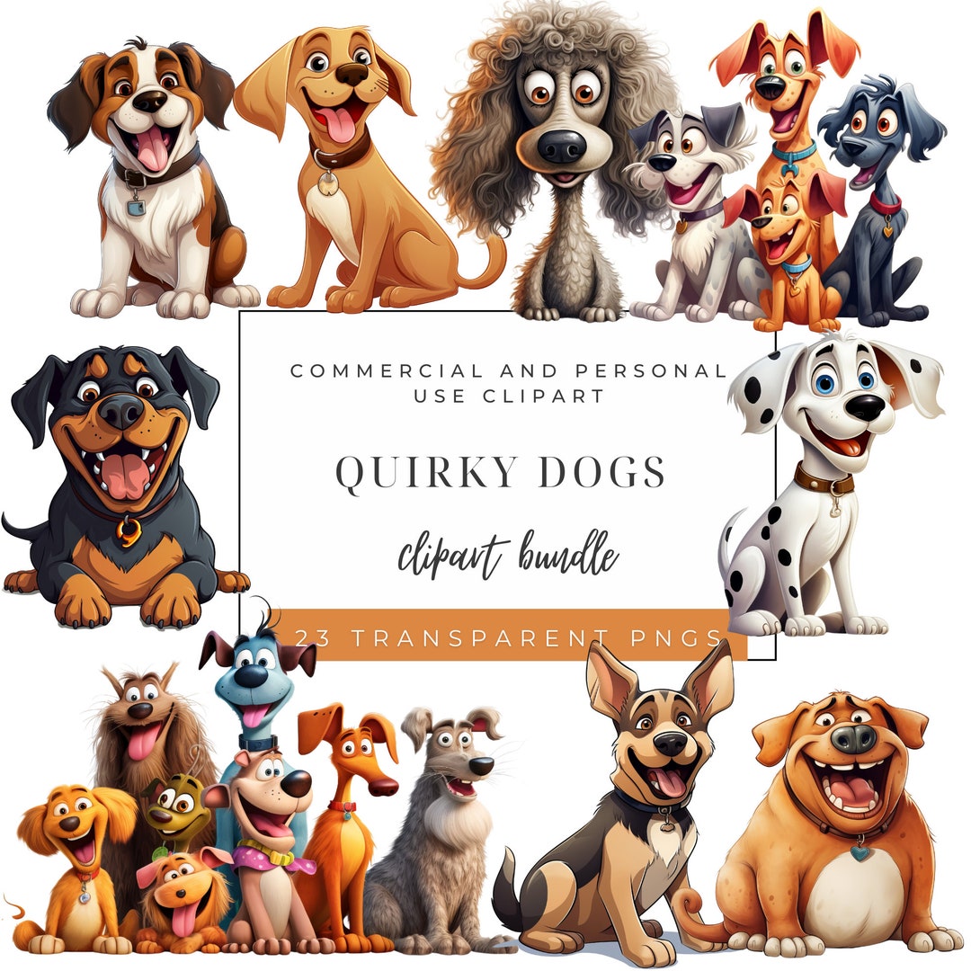 Quirky Dog Clipart, Whimsical Dogs, PNG Bundle, Sublimation Clip Art ...