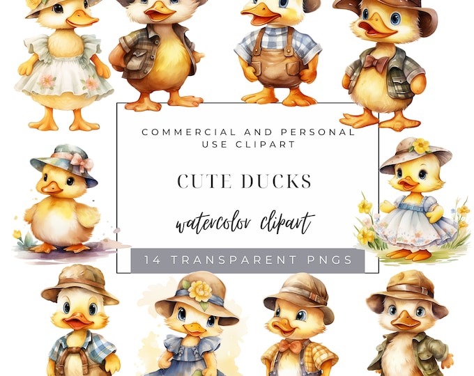 Yellow Rubber Duck Clipart Set, 20 Watercolor PNG for Commercial Use ...