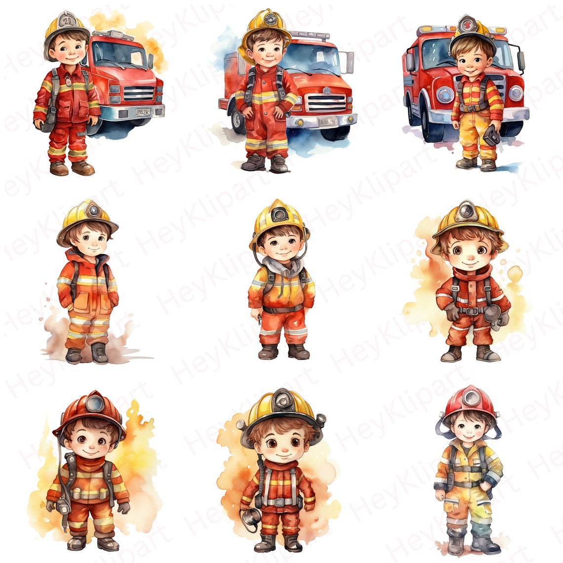 29 Cute Fire Department Watercolor Clipart PNG, Fire Station Fireman ...