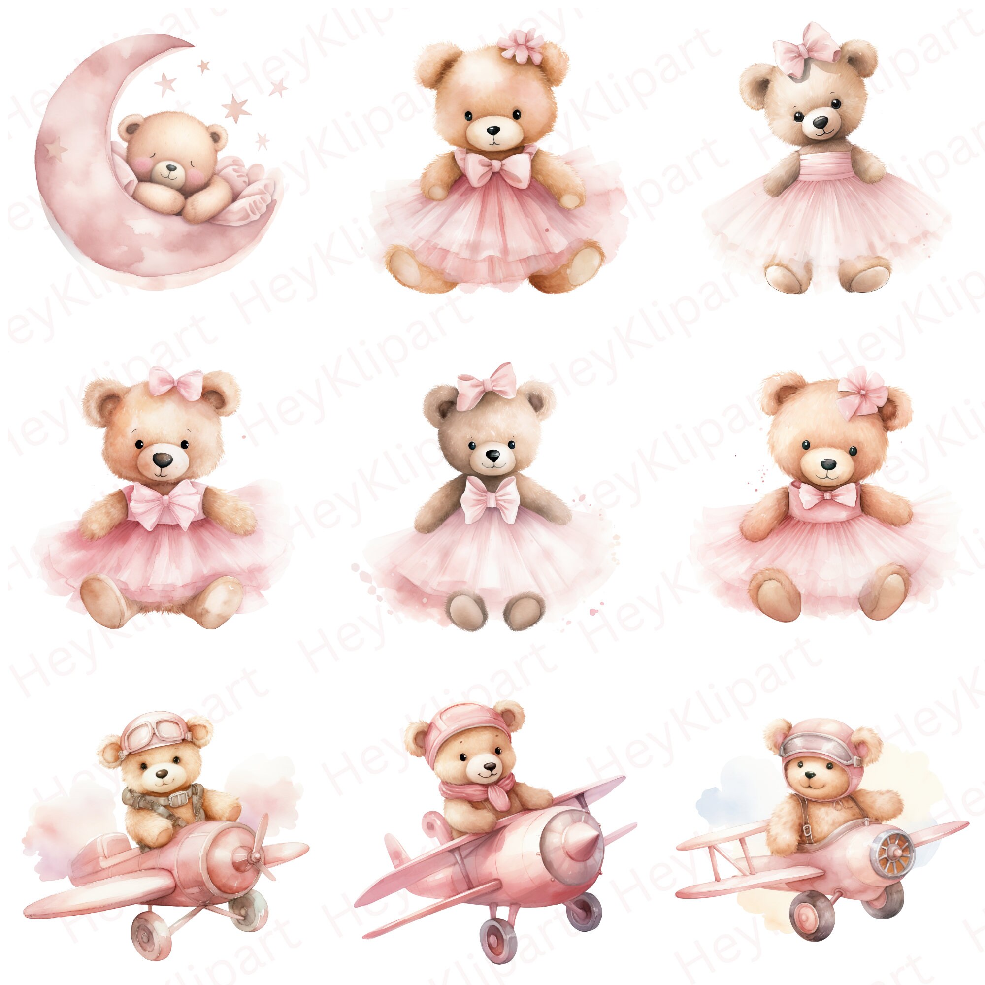 Pink Teddy Bear Clipart, Nursery Baby Bear, Baby Bear PNG, Cute ...
