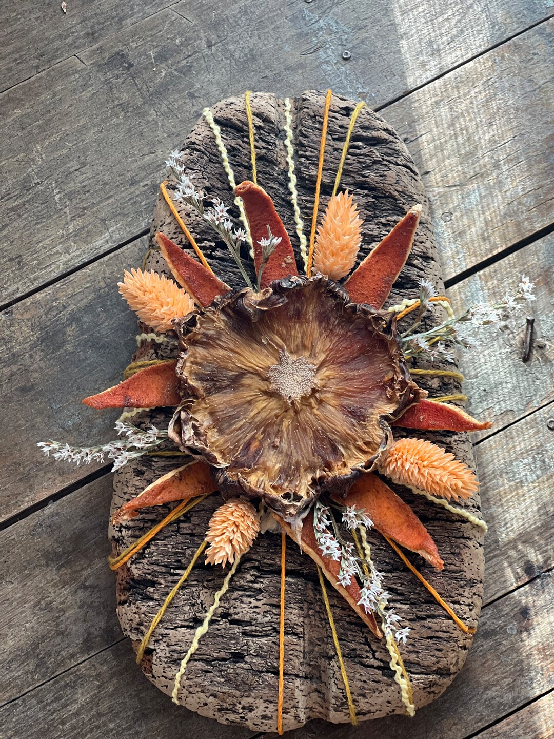Summer Solstice Sunburst Dried Pineapple Wall Hanging Vintage Cork Sign ...