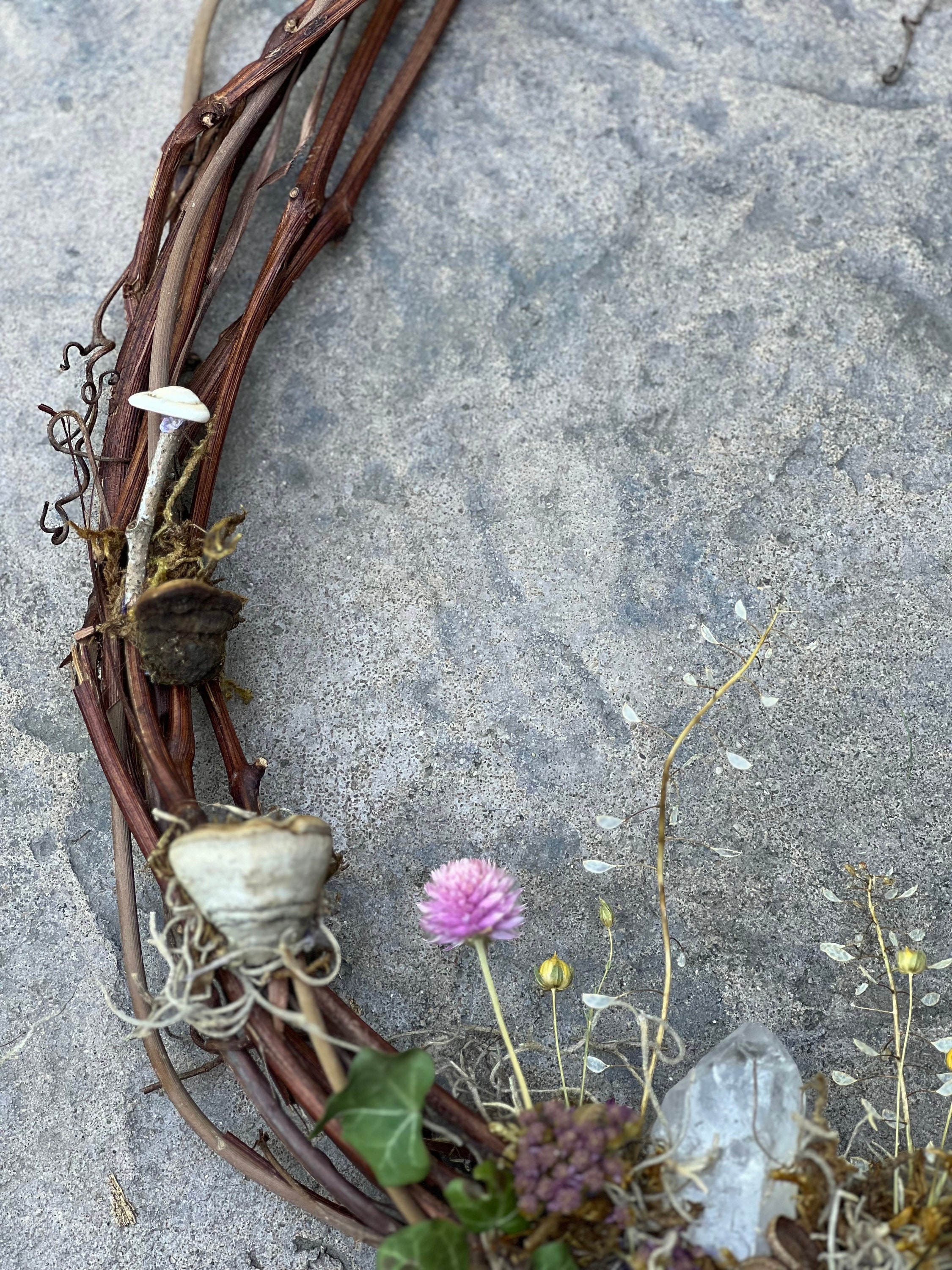 Fairytale Quartz Crystal and Mushroom Wreath natural Rustic Decor ...