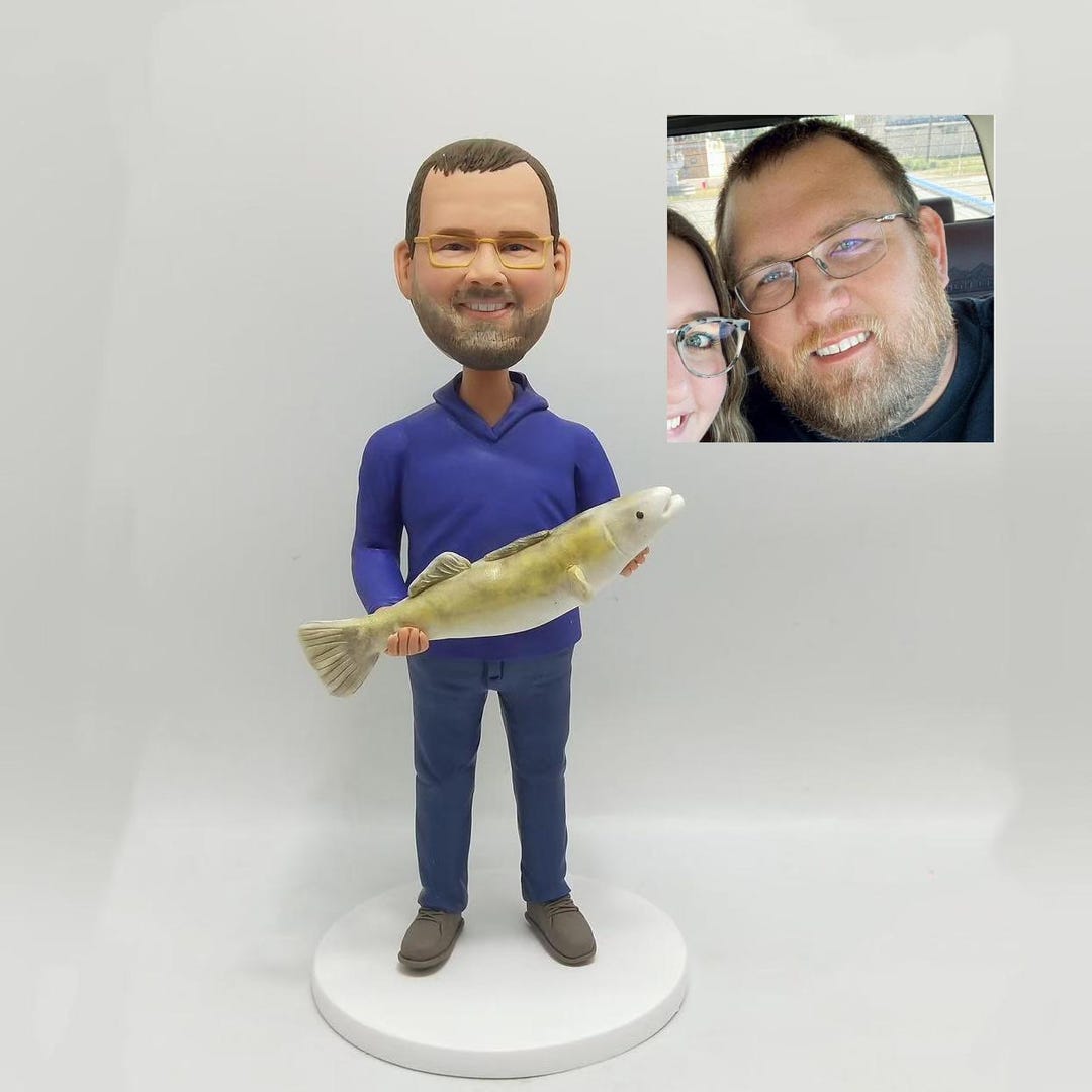 Custom Fishing Expert Bobblehead, Personalized Fisherman Sculpture ...