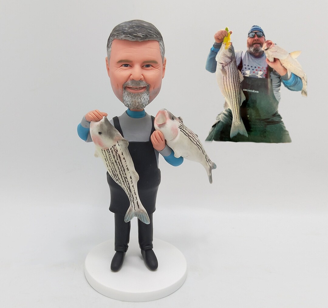 Custom Fishing Bobblehead - Personalized Fisherman Figurine for Dad ...