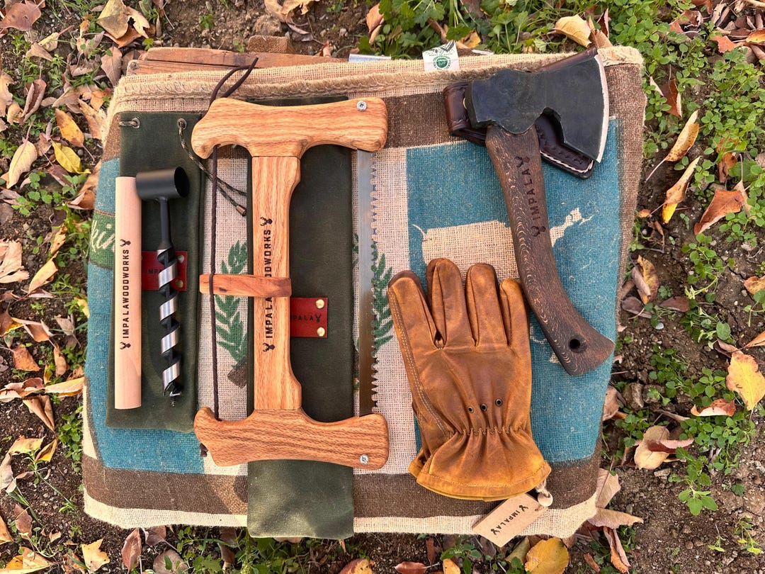 Handmade Bushcraft & Camping Equipment Set, Leather Gloves, Bushcraft ...