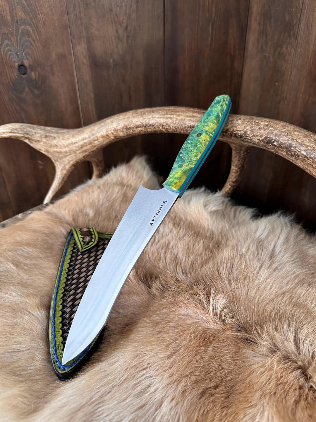 Handmade Santoku Chef Knife: Japanese Style, Maple Wood Handle, Leather ...