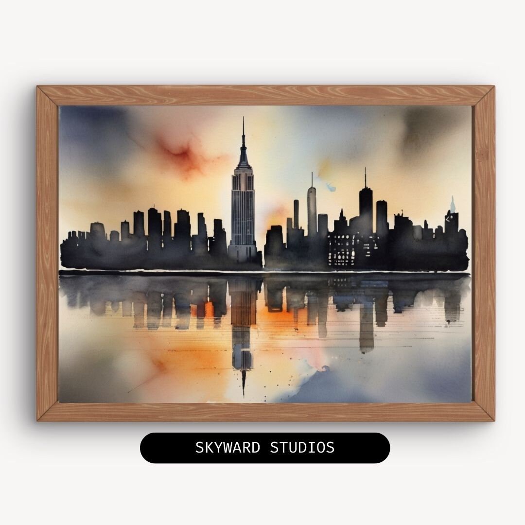New York City Skyline Watercolor Skyline Digital Print, Cityscape ...