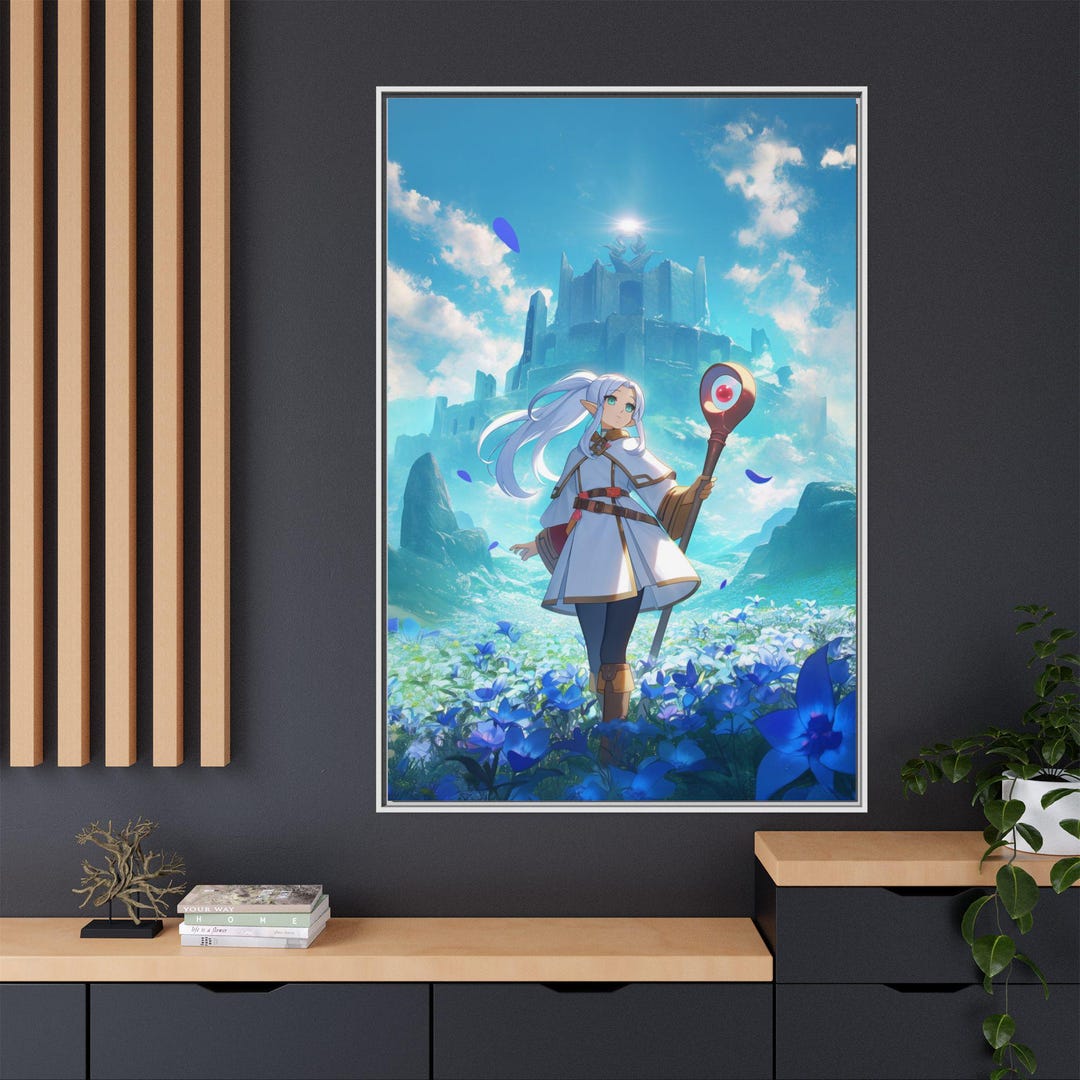 Frieren Blue Flower Field Anime Wall Decor, Framed Canvas, Multi-color ...