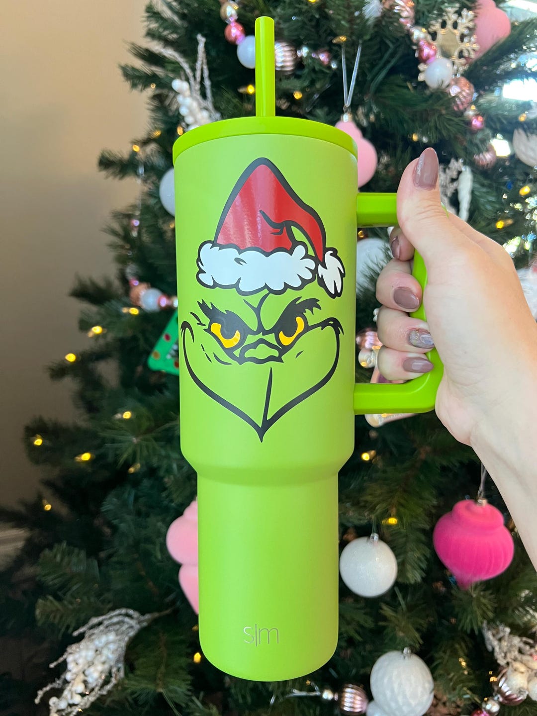 Grinch Green Face Simple Modern Trek 40oz Tumbler With Handle and 2 ...