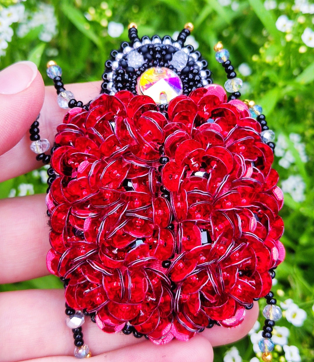 Ladybird Beaded Brooch Ladybug Red Pin Beaded Brooch Ukrainian Costume ...
