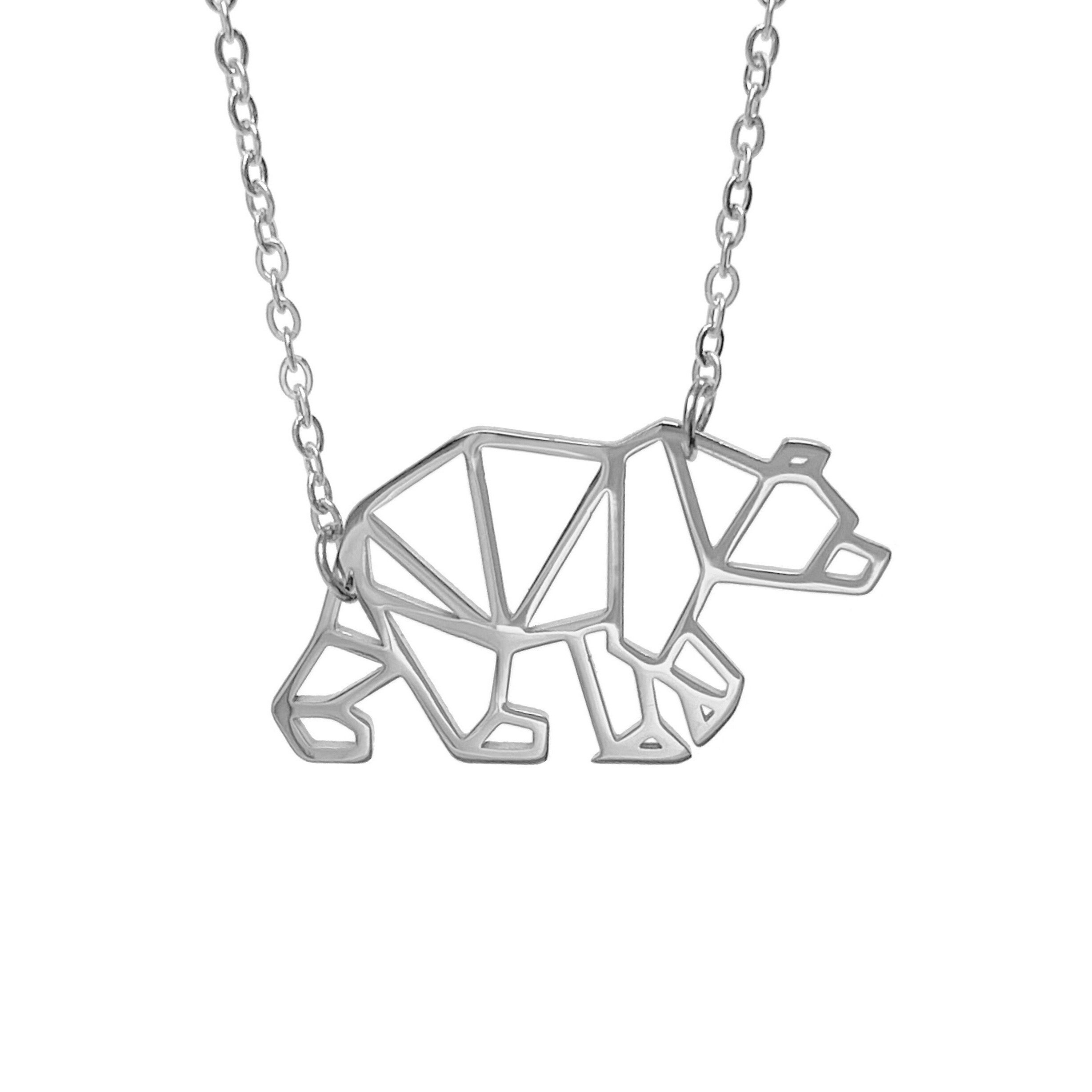 Bear Origami Necklace, Gold & Silver, Geometric Animal Necklace, Polar ...