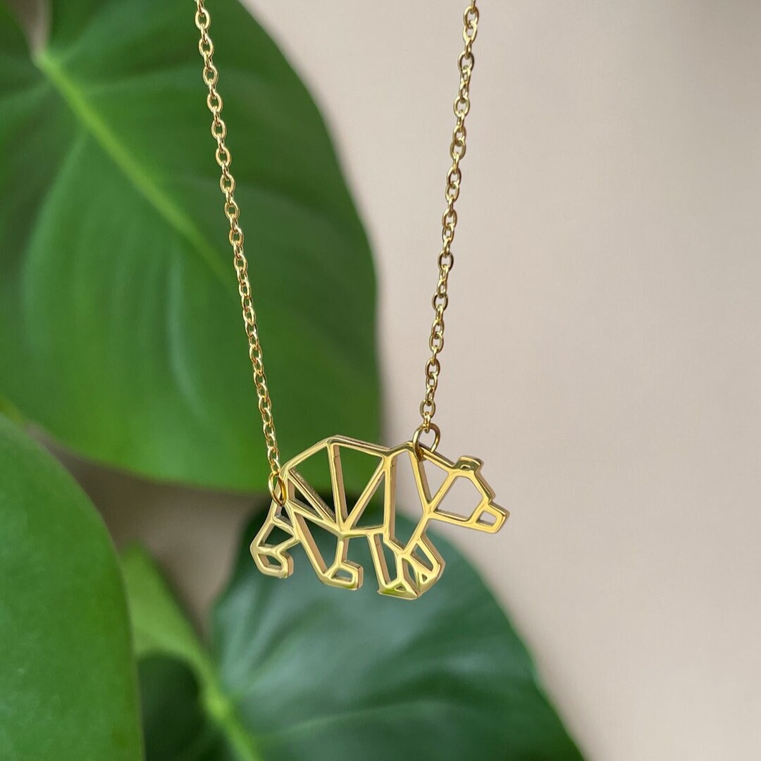 Bear Origami Necklace, Gold & Silver, Geometric Animal Necklace, Polar ...