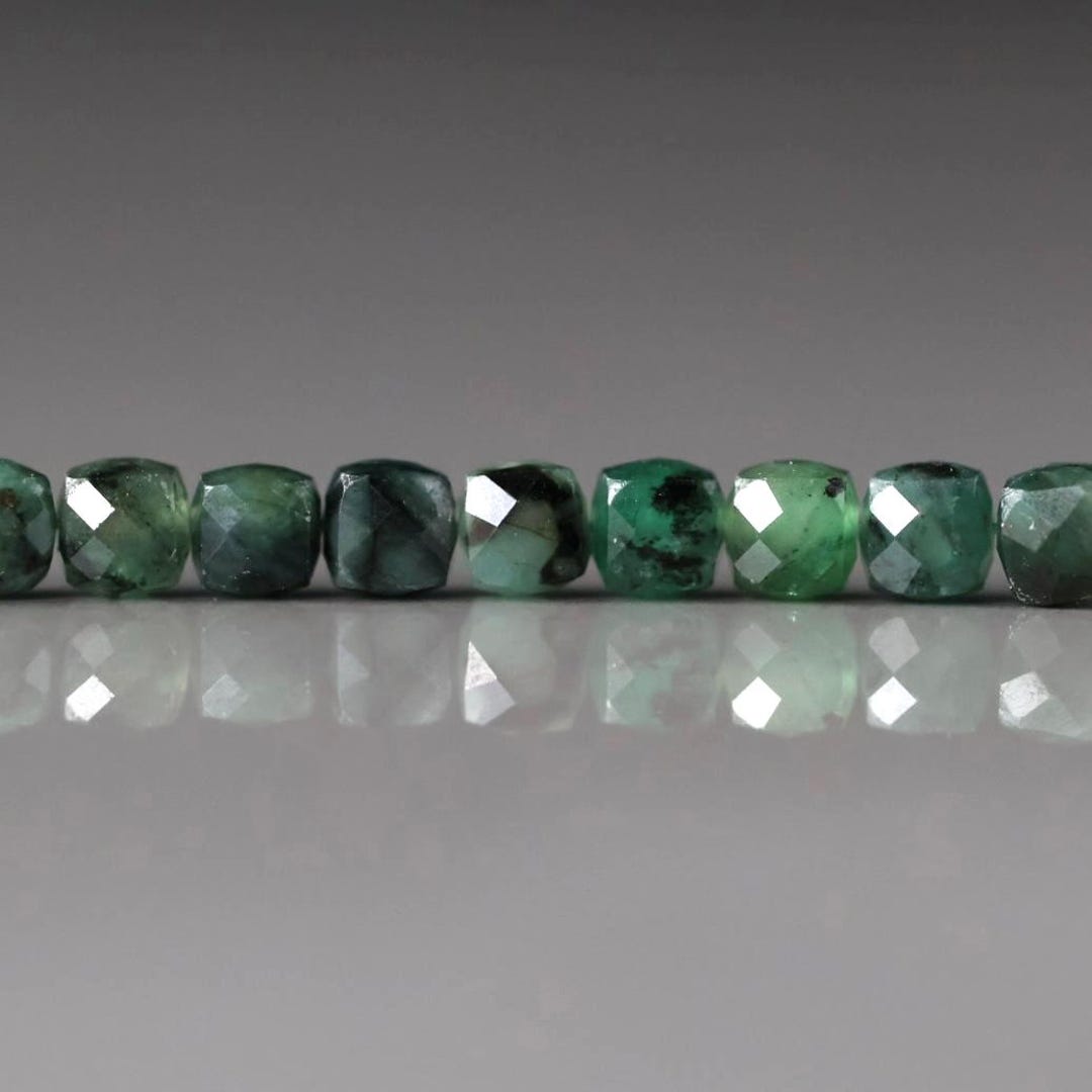 4mm AAA Natural Emerald Beads Cube Faceted 10 Pcs Raw Emerald Genuine ...