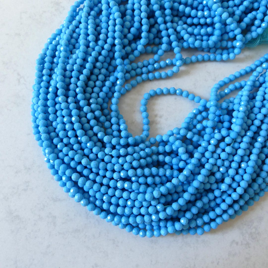 3mm Sleeping Beauty Turquoise Faceted Beads 12" Stabilized Turquoise ...