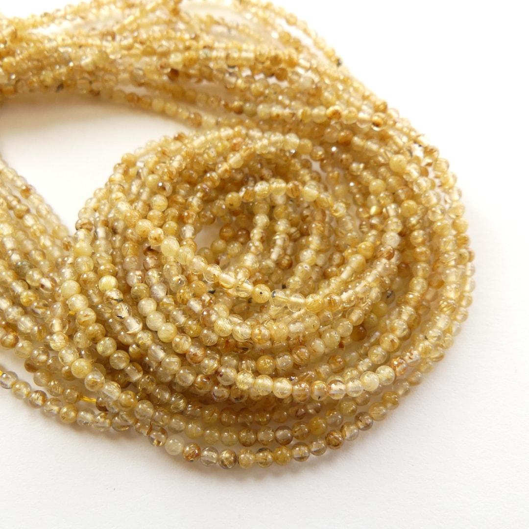 2mm AAA Golden Rutilated Quartz Smooth Beads Genuine Yellow Quartz ...