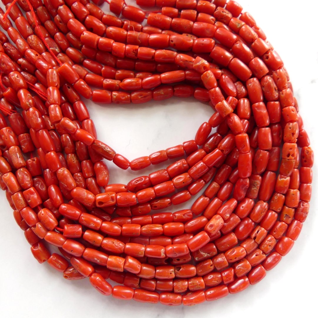 4mm Natural Rough Italian Coral Tube Beads Genuine Raw Red Coral Beads ...
