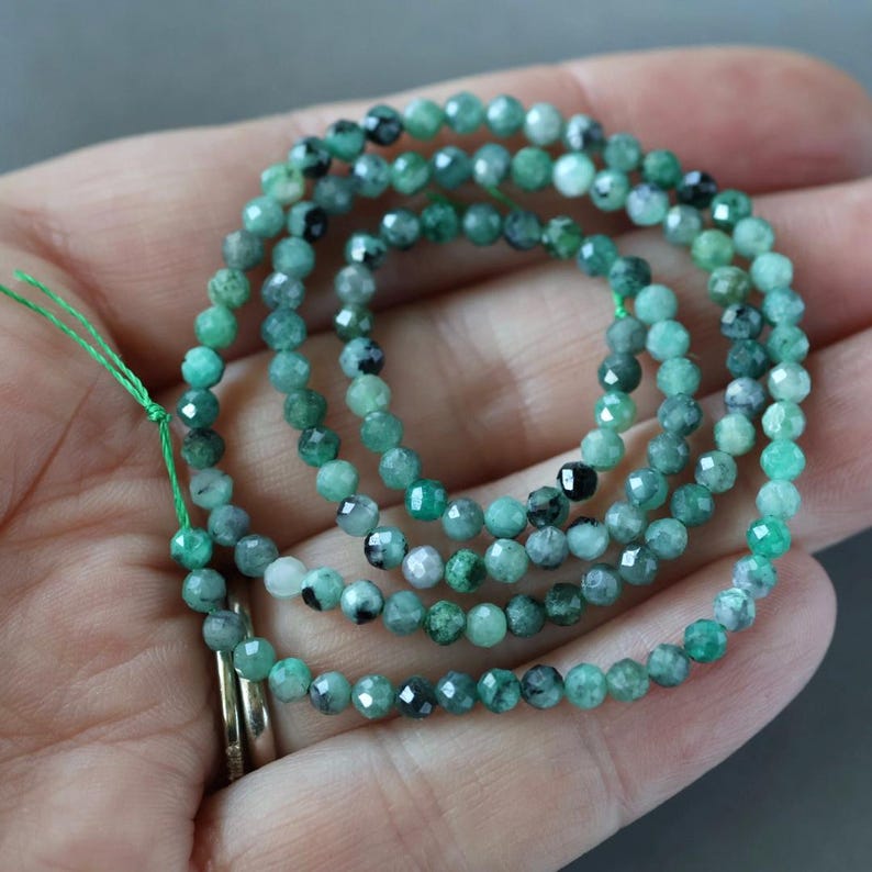 3mm Natural Emerald Beads Faceted 15