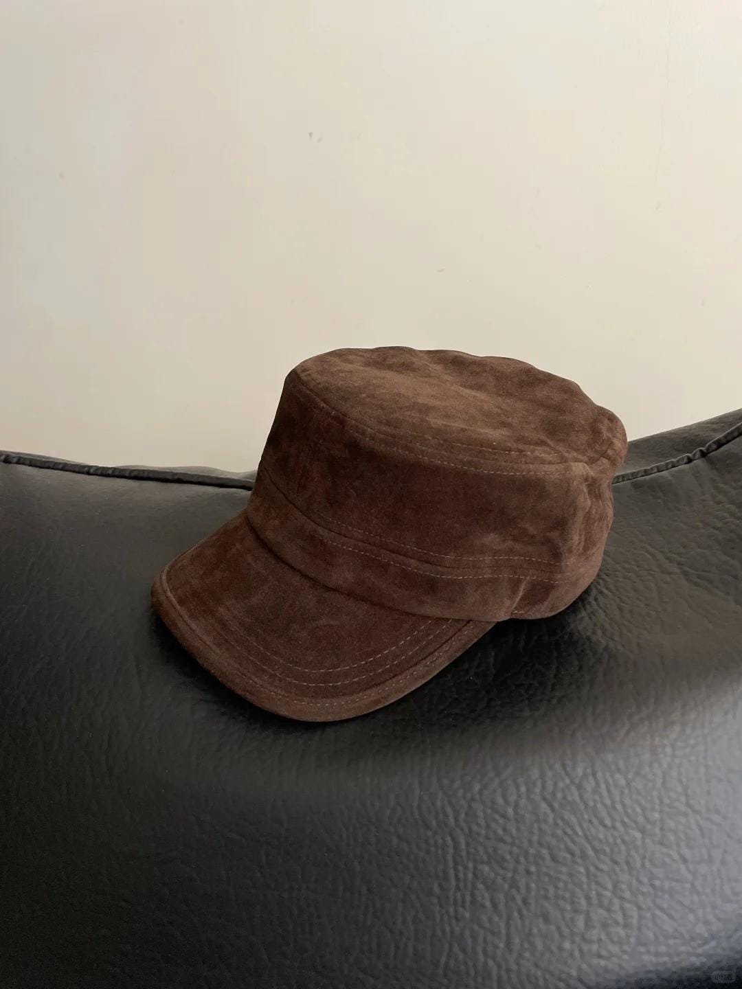 Vintage Brown Faux Suede Cadet Cap: Minimalist Military Style - Etsy