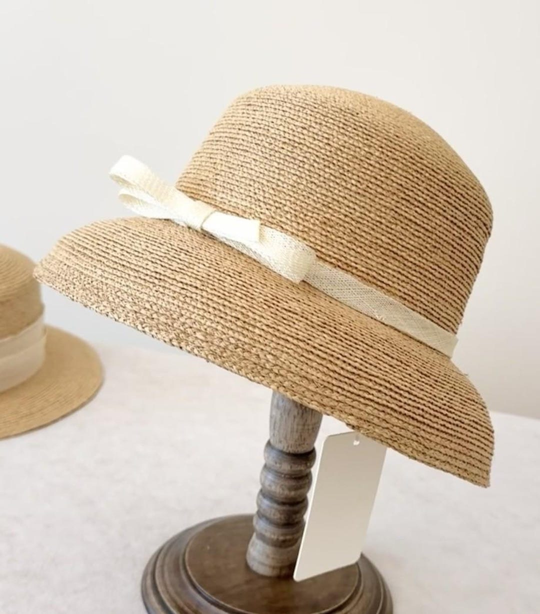 Handmade Straw Cloche Hat With Cream Bow: Vintage Sun Protection - Etsy