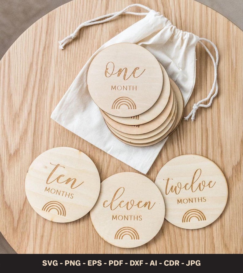 Baby Milestones Card - Round Disc SVG Bundle Months to One Year ...