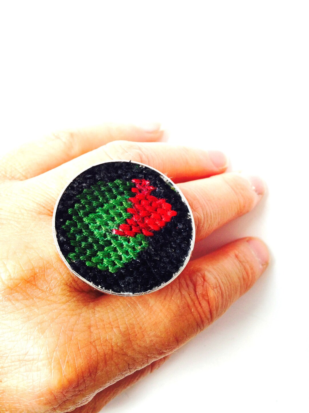 Ring THE ROSE Textile Ring With Upcycled Canvas Cotton Thread and Metal ...