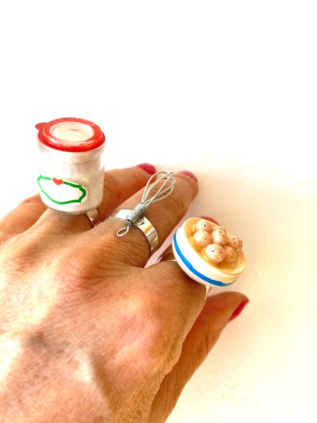 Ring Triple Ring QUEEN of CAKES Miniature Flour Jar Whisk and Egg Bowl ...