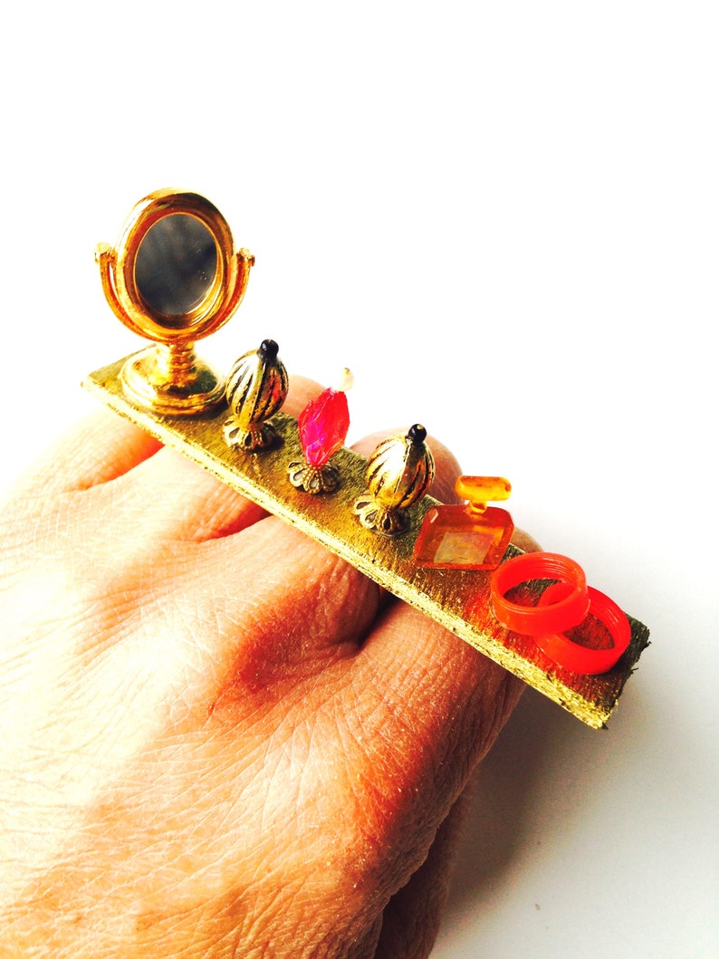 Ring THE BOUDOIR Golden Adjustable Ring Miniature Perfume Bottles and ...