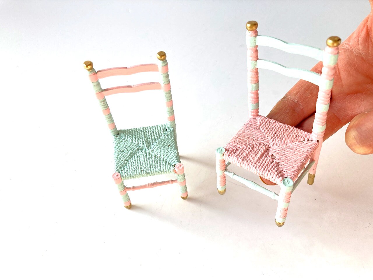Miniature Chairs Upcycling of Miniatures Pastel Pink Gold Green Hand ...