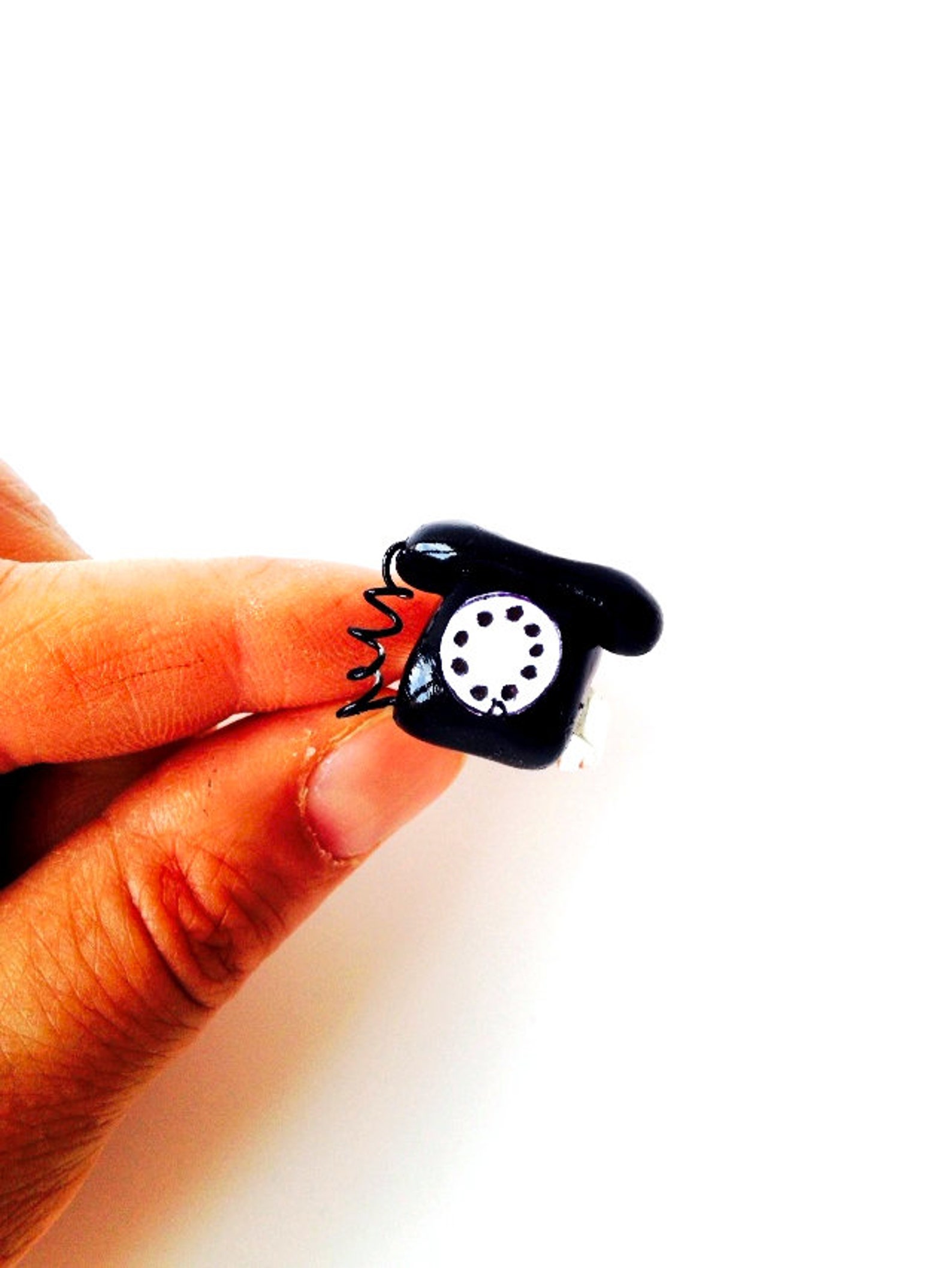Ring CALL ME Miniature Retro Telephone Ring Black Handmade by the ...