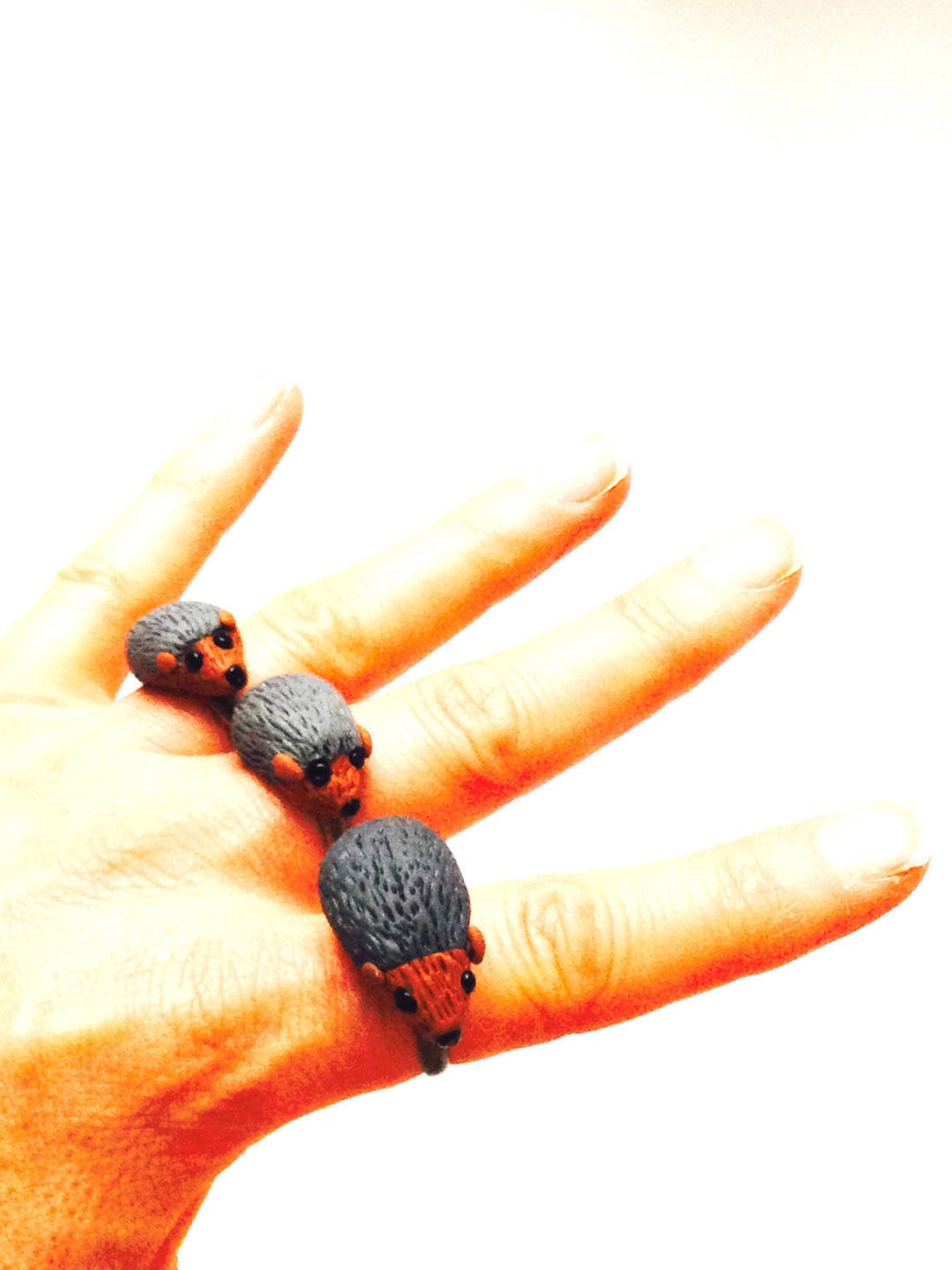 Jewel Triplet Ring HEDGEHOG FAMILY Little Handmade Hedgehogs Bronze ...