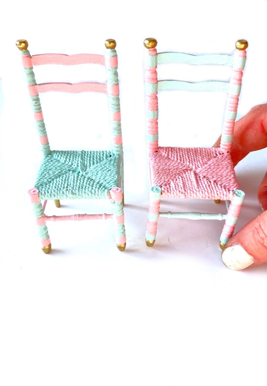 Miniature Chairs Upcycling of Miniatures Pastel Pink Gold Green Hand ...