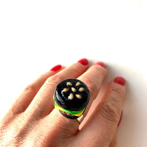 Ring THE BLACKBURGER Miniature Black Hamburger Handmade Foodie Ring by ...