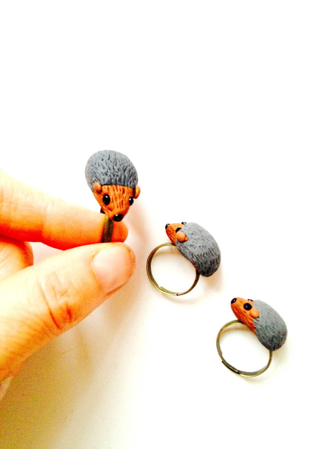 Jewel Triplet Ring HEDGEHOG FAMILY Little Handmade Hedgehogs Bronze ...
