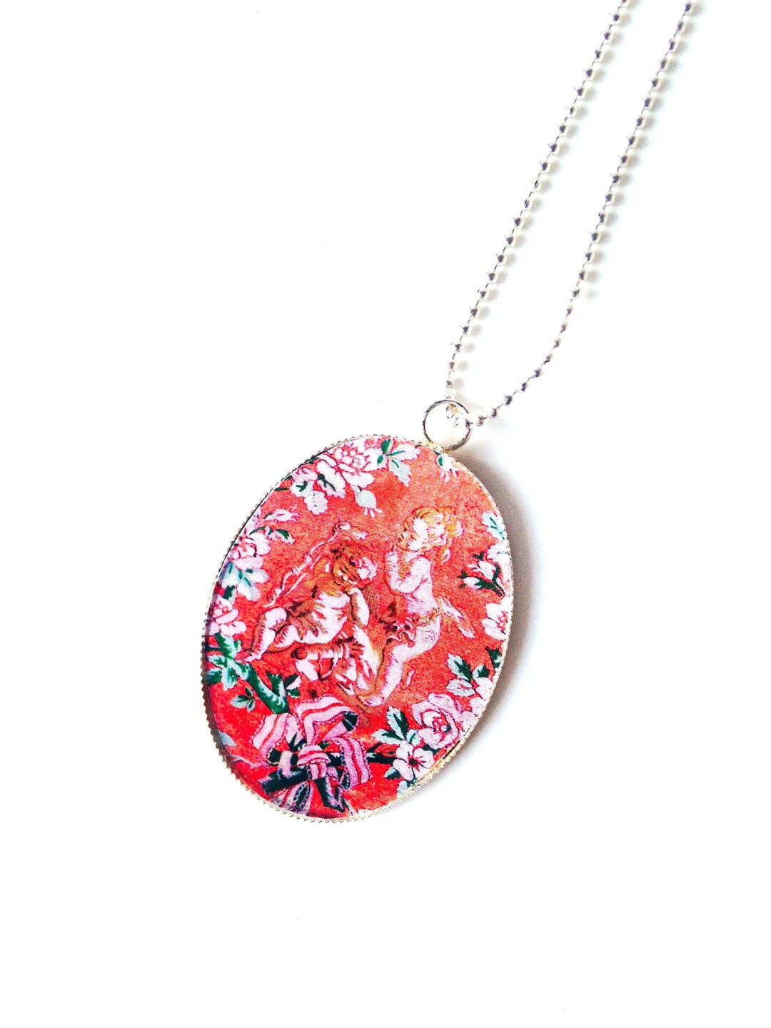 Necklace THE SERAPHS Miniature Tableau Pendant With Angels Oval Red ...