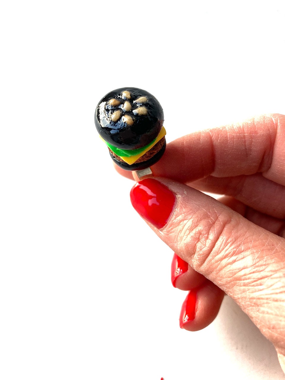Ring THE BLACKBURGER Miniature Black Hamburger Handmade Foodie Ring by ...