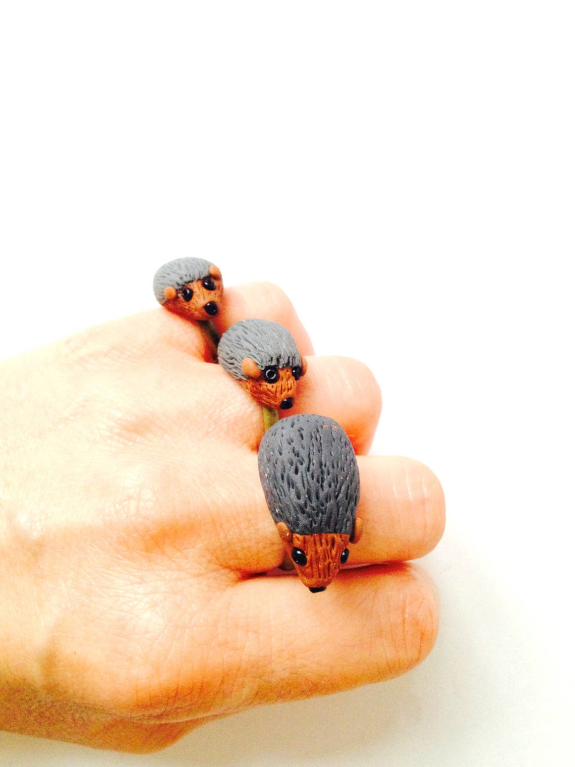 Jewel Triplet Ring HEDGEHOG FAMILY Little Handmade Hedgehogs Bronze ...