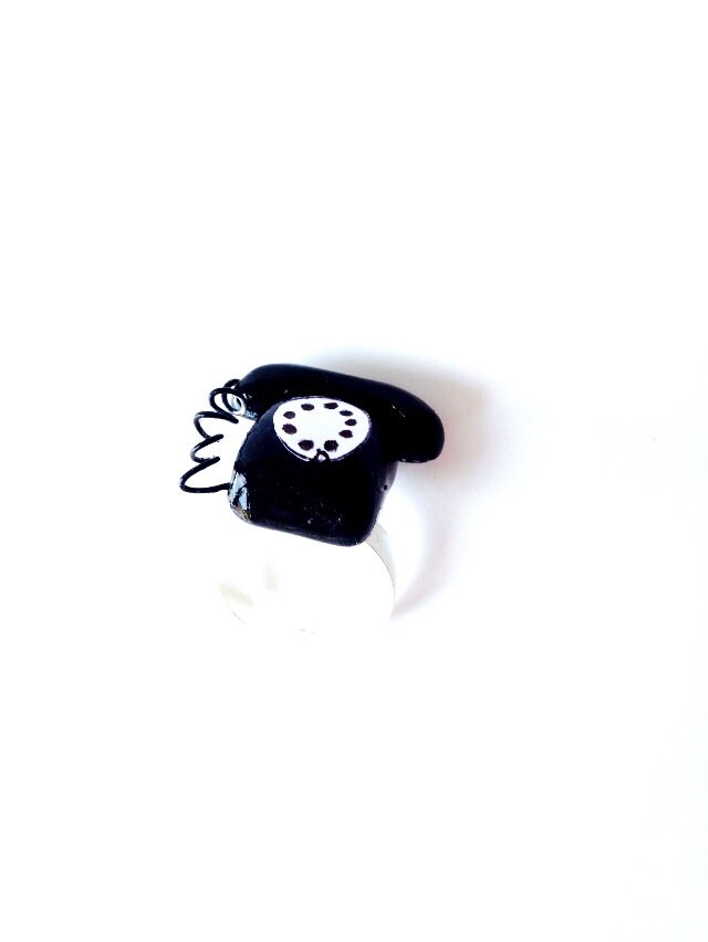 Ring CALL ME Miniature Retro Telephone Ring Black Handmade by - Etsy