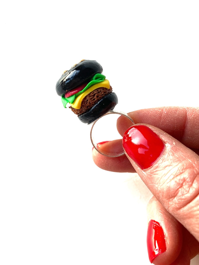 Ring THE BLACKBURGER Miniature Black Hamburger Handmade Foodie Ring by ...