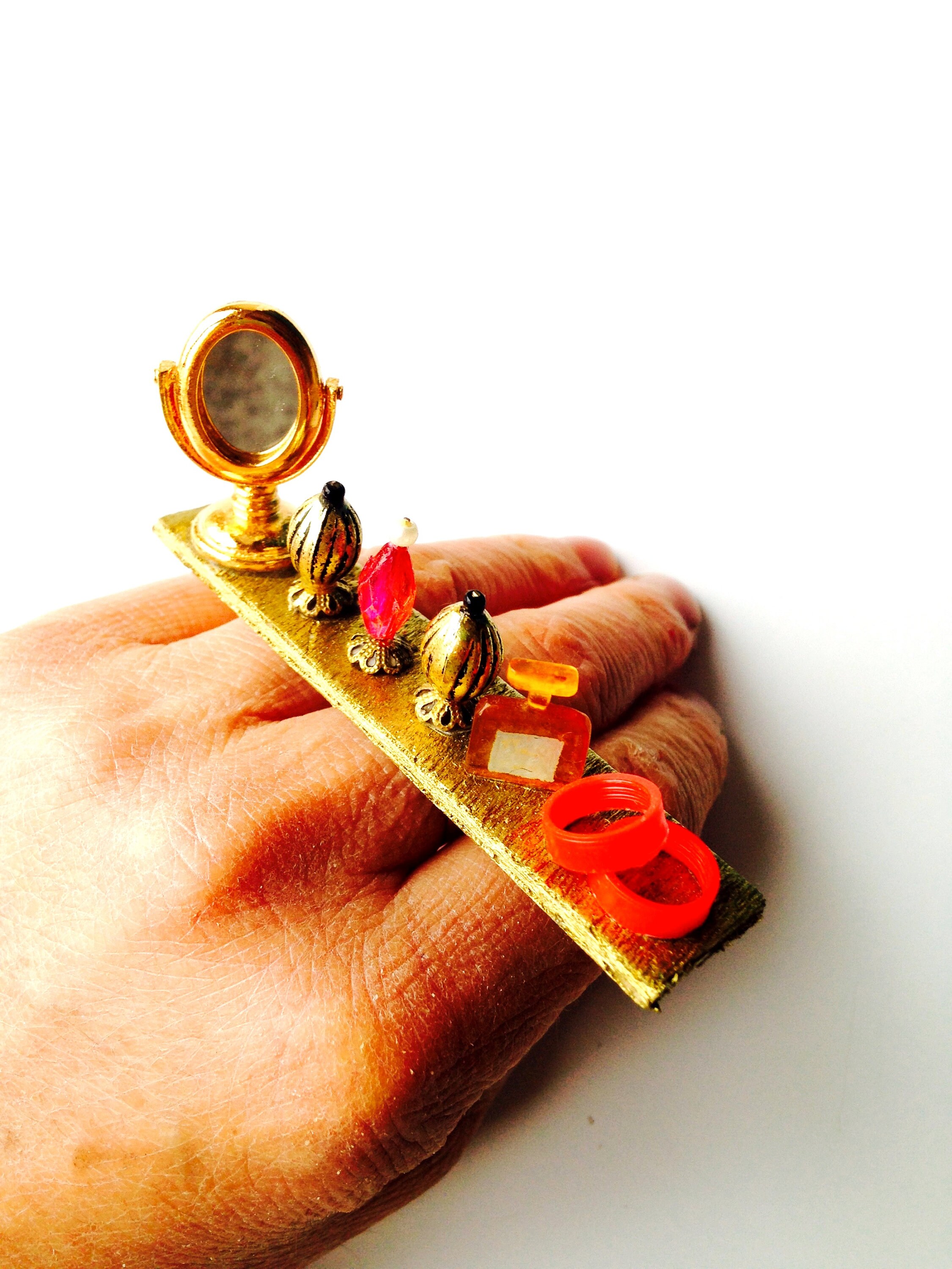 Ring THE BOUDOIR Golden Adjustable Ring Miniature Perfume Bottles and ...