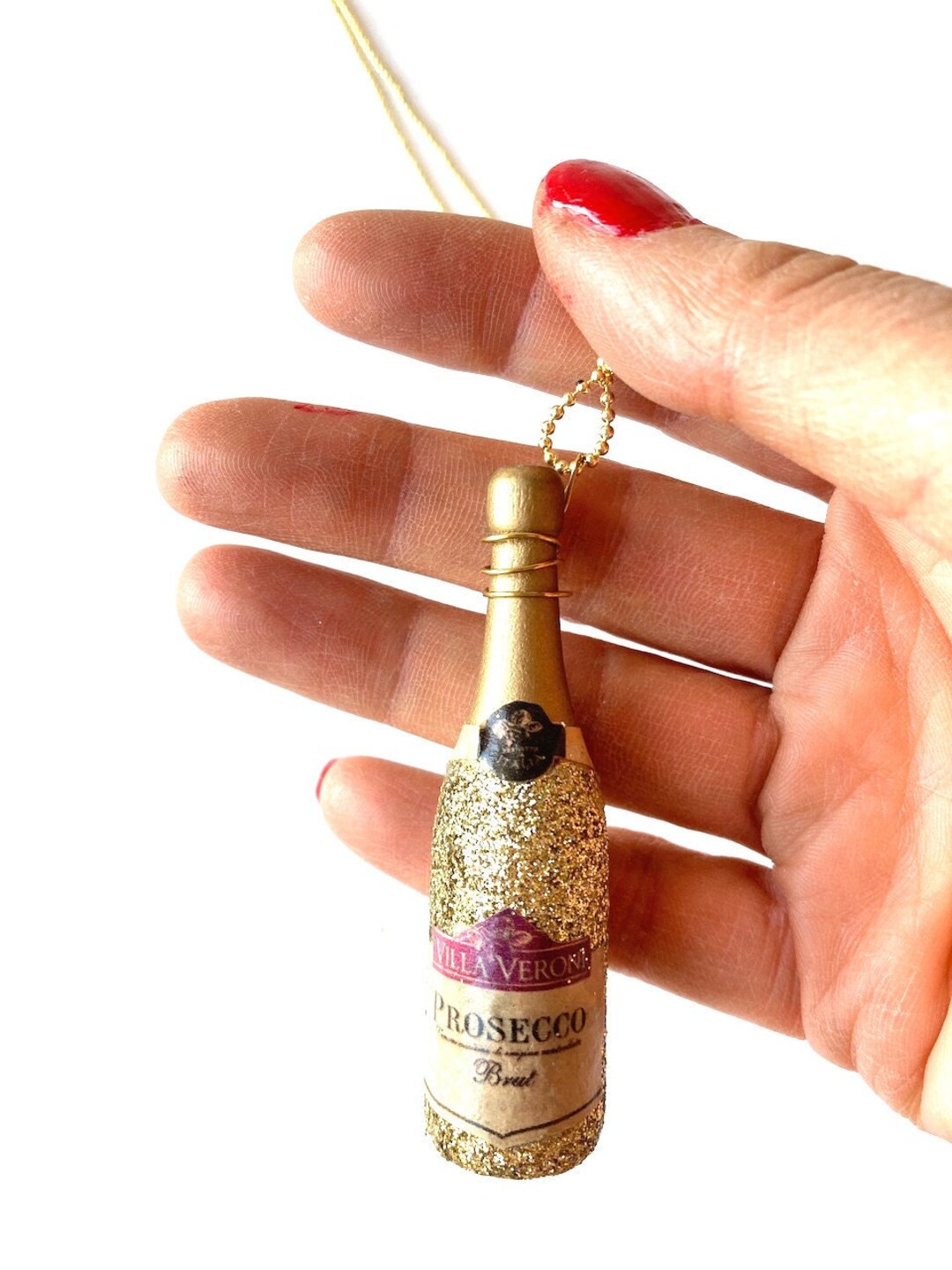 Necklace Miniature PROSECCO Bottle Glitter Gold and Cute by the Sausage ...