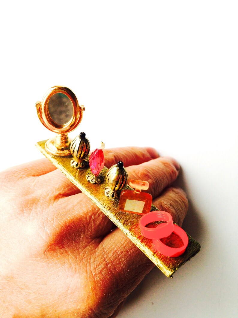 Ring THE BOUDOIR Golden Adjustable Ring Miniature Perfume Bottles and ...