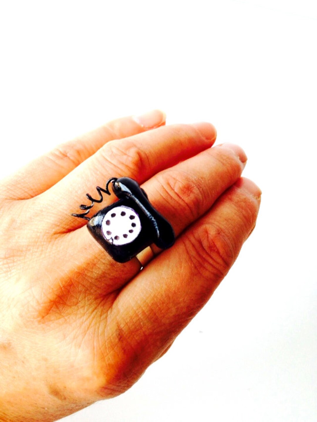 Ring CALL ME Miniature Retro Telephone Ring Black Handmade by the ...